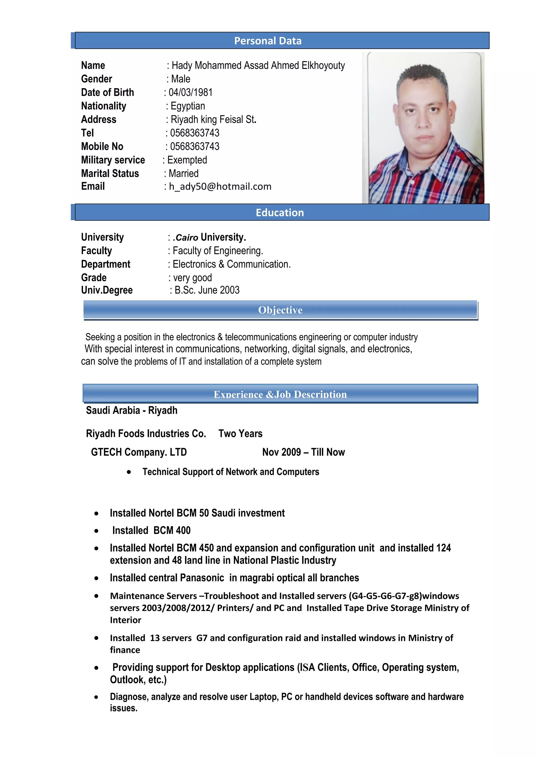 new cv hady | PDF | IT and Internet Support | Internet