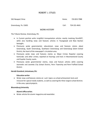 Robert J. Stiles resume | DOCX