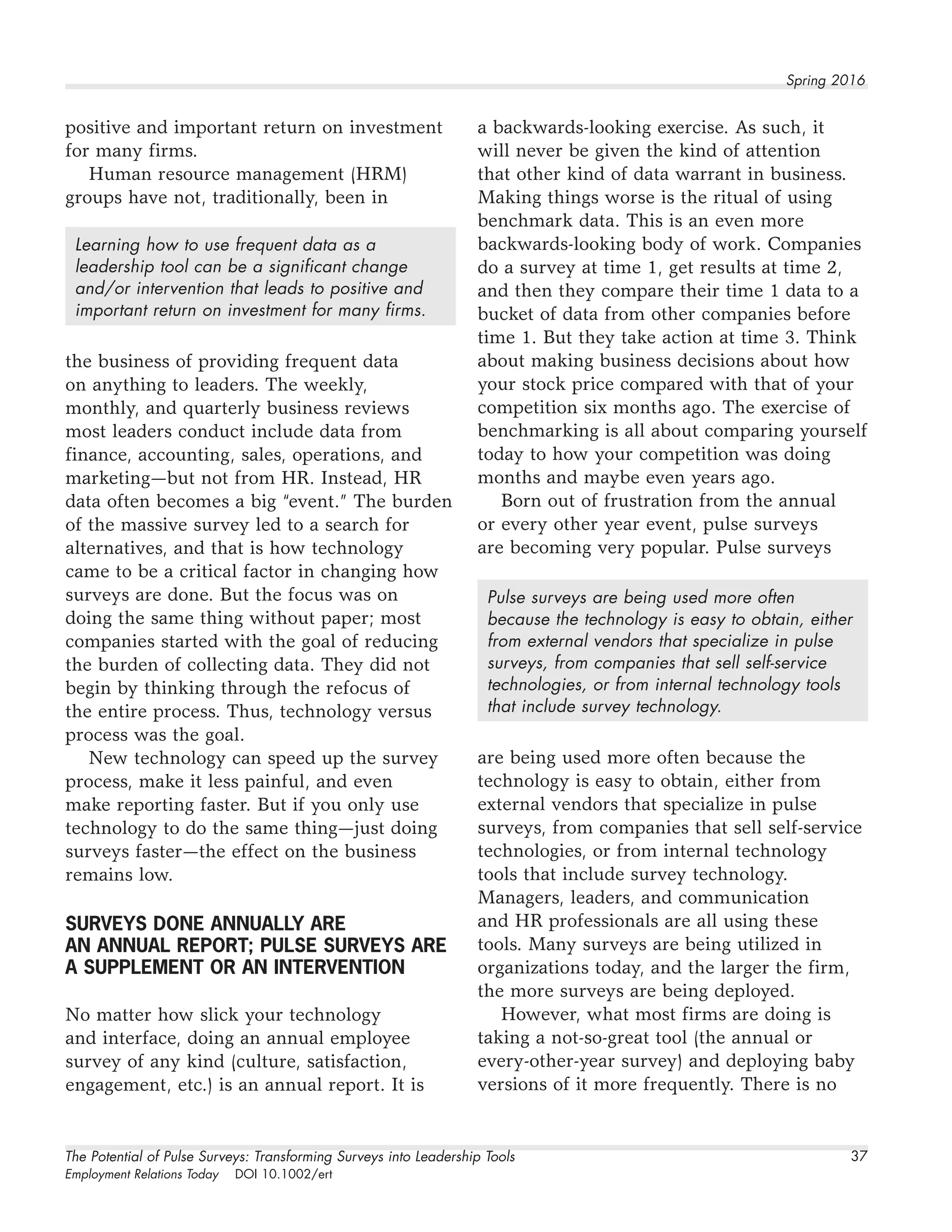 The potential of pulse surveys. T. Welbourne | PDF