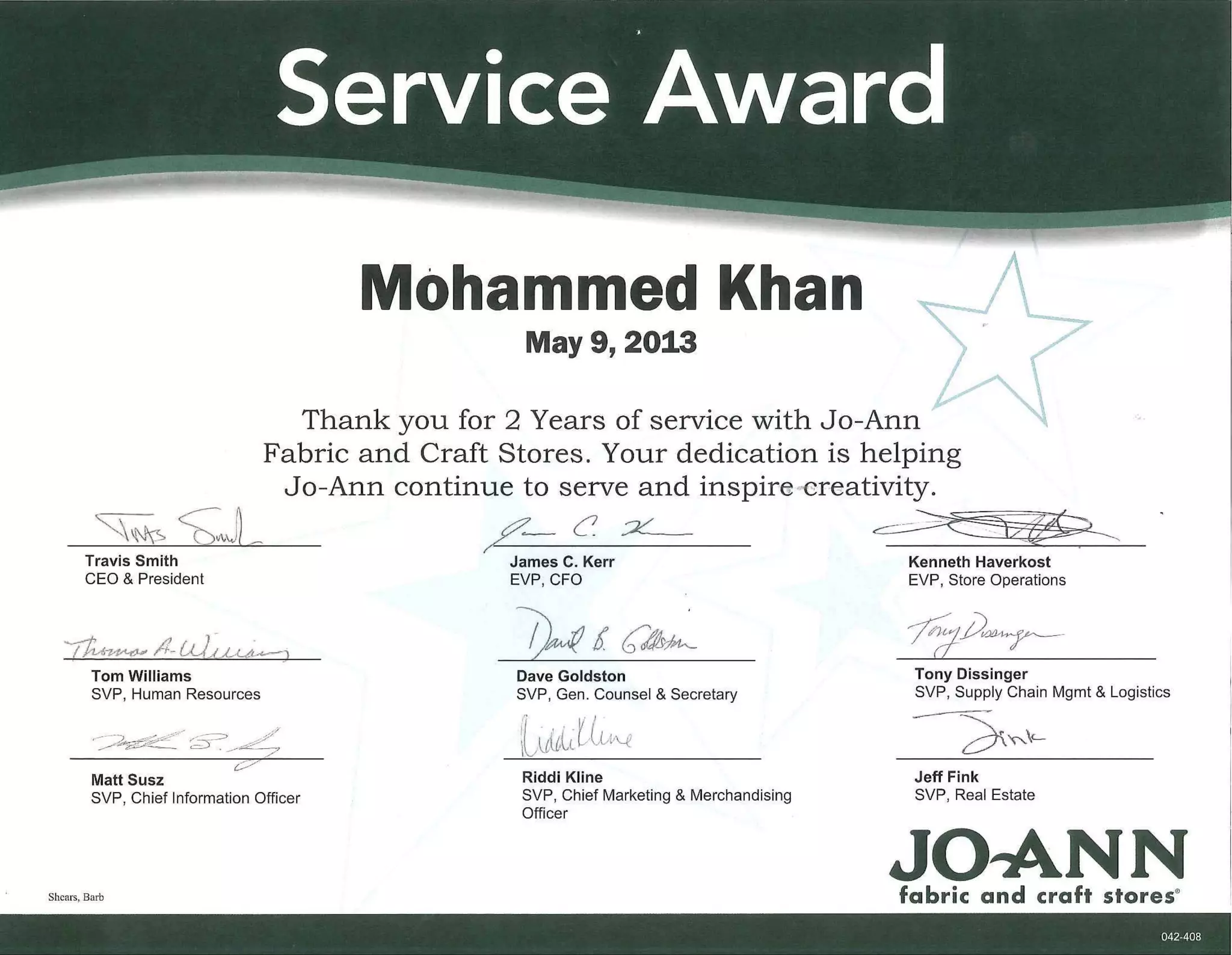JoAnn 2 Year Service Award | PDF