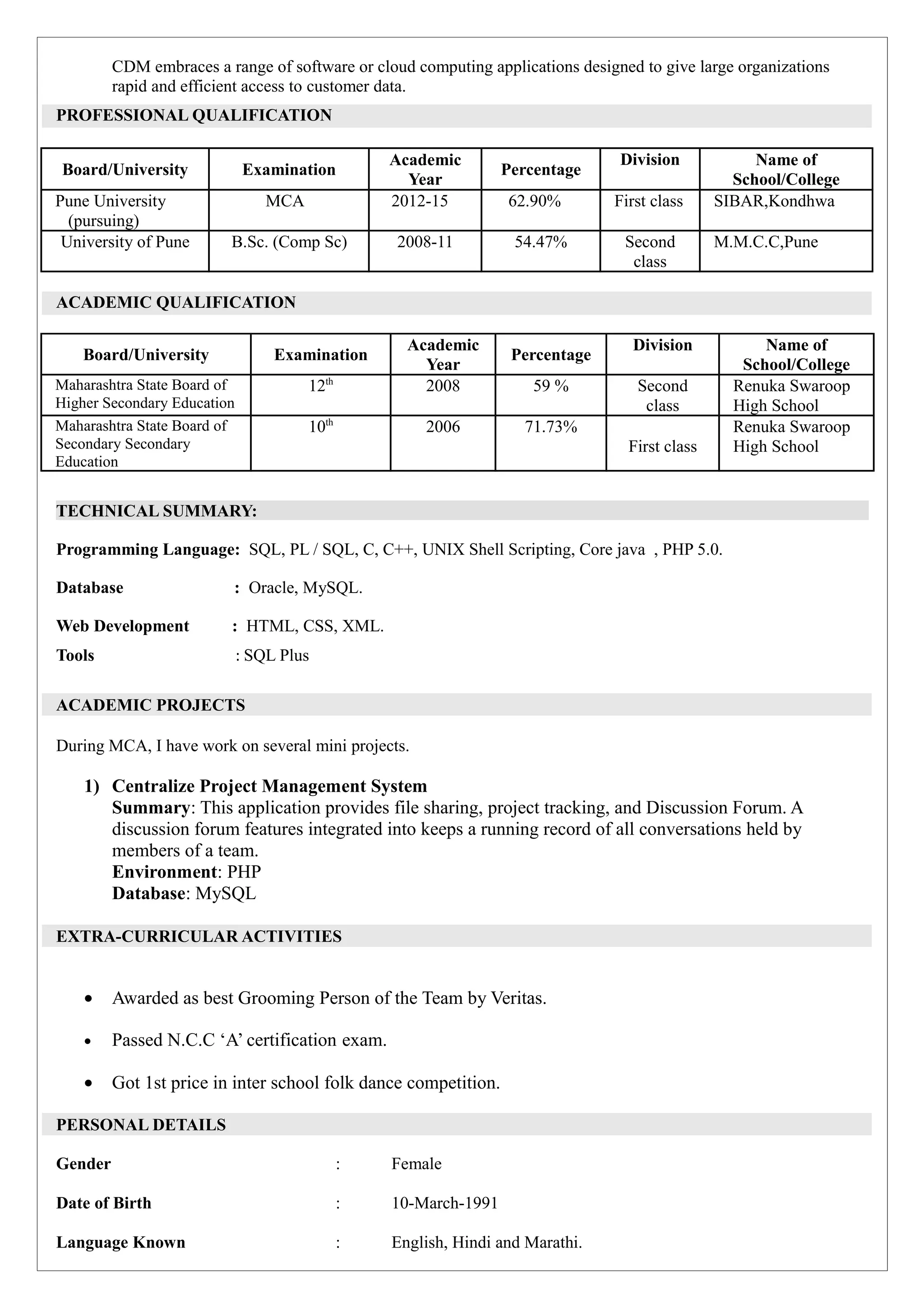 Vrushali CV_data analyst (1) | DOC | Databases | Computer Software and Applications