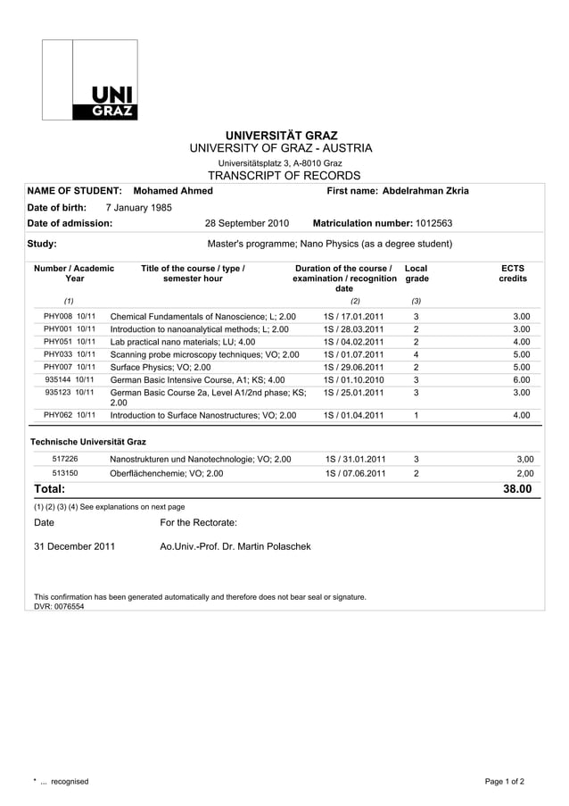Graz transcript record | PDF