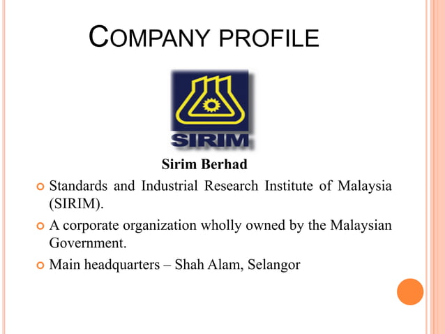 PRESENTATION SIRIM | PPT