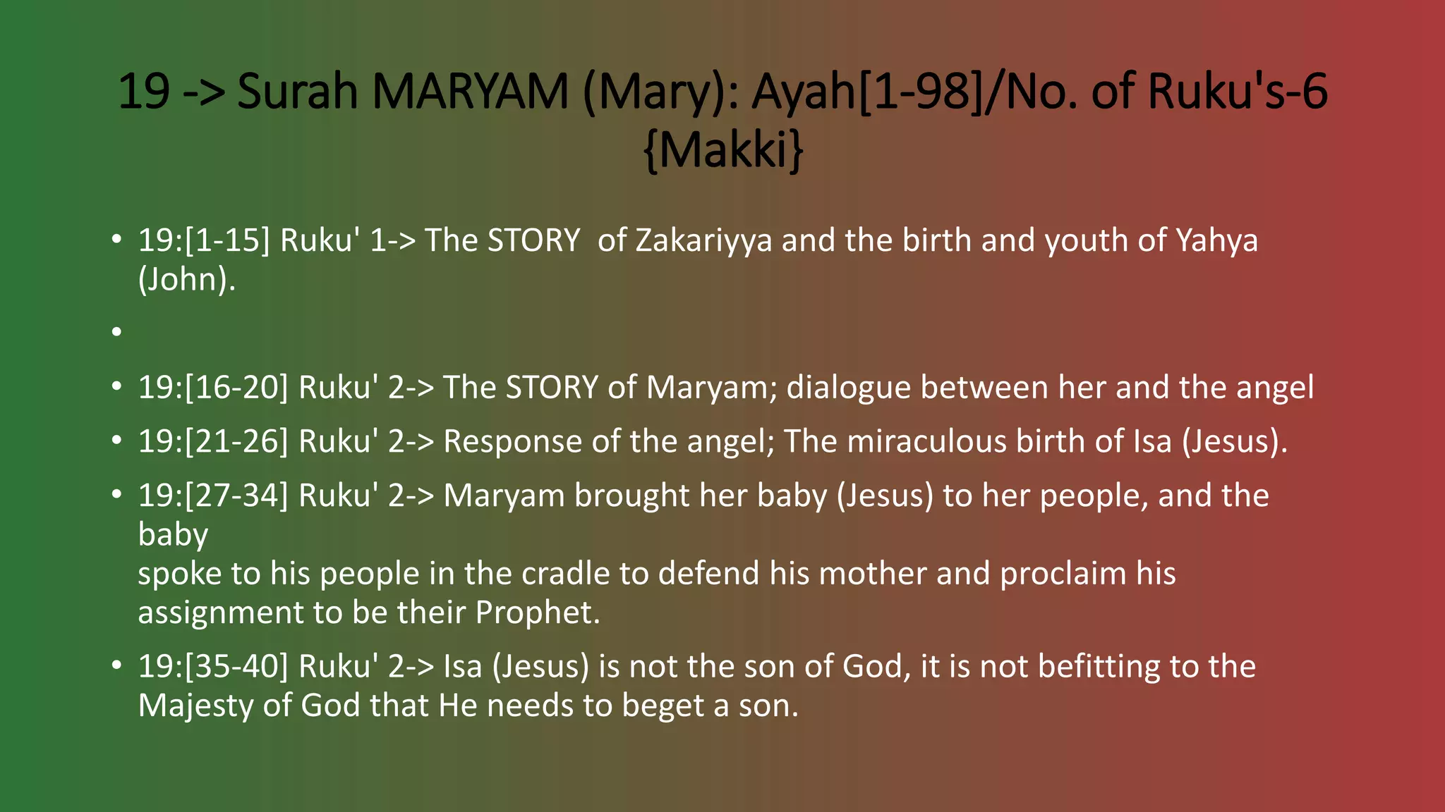 19 contents of surah maryam | PPTX