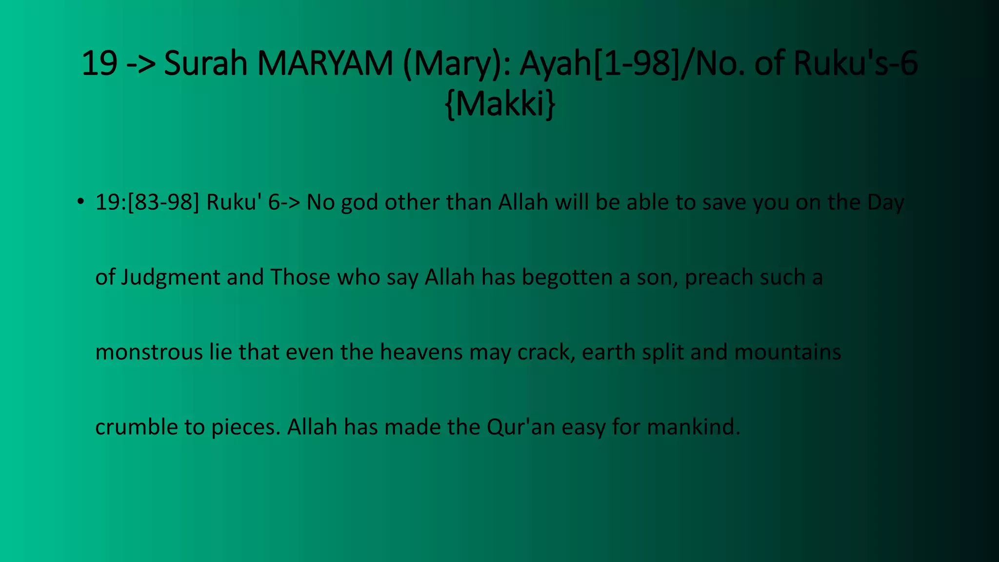 19 contents of surah maryam | PPTX
