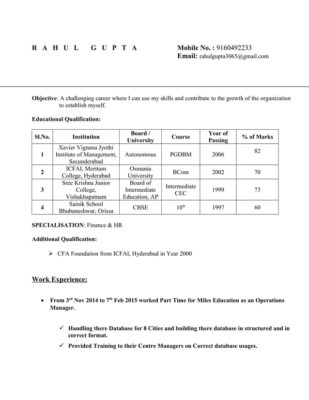 Rahul Resume 12th Feb 2015 | PDF