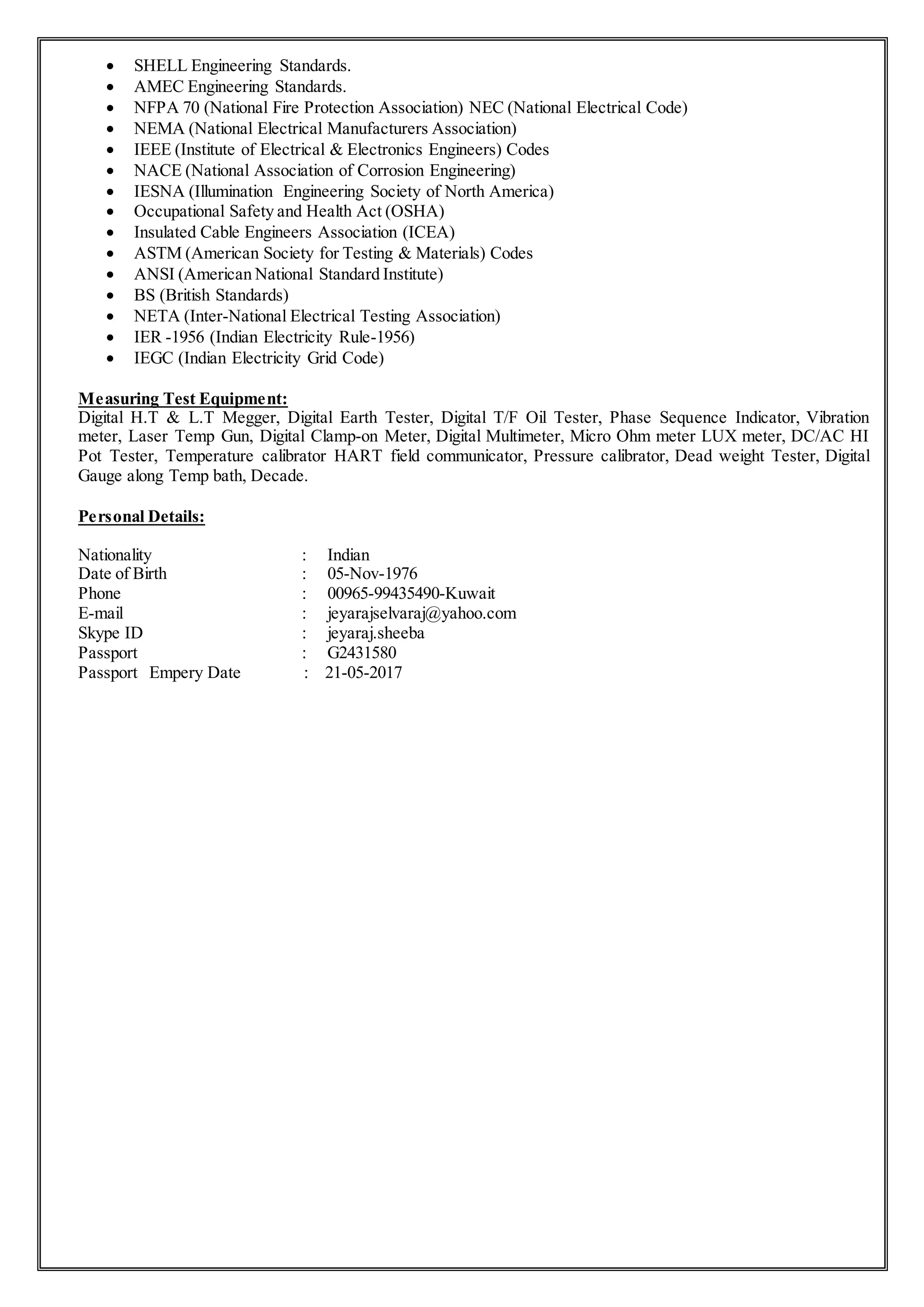 JEYARAJ CV QA-QC Inspector(E &I) | DOCX