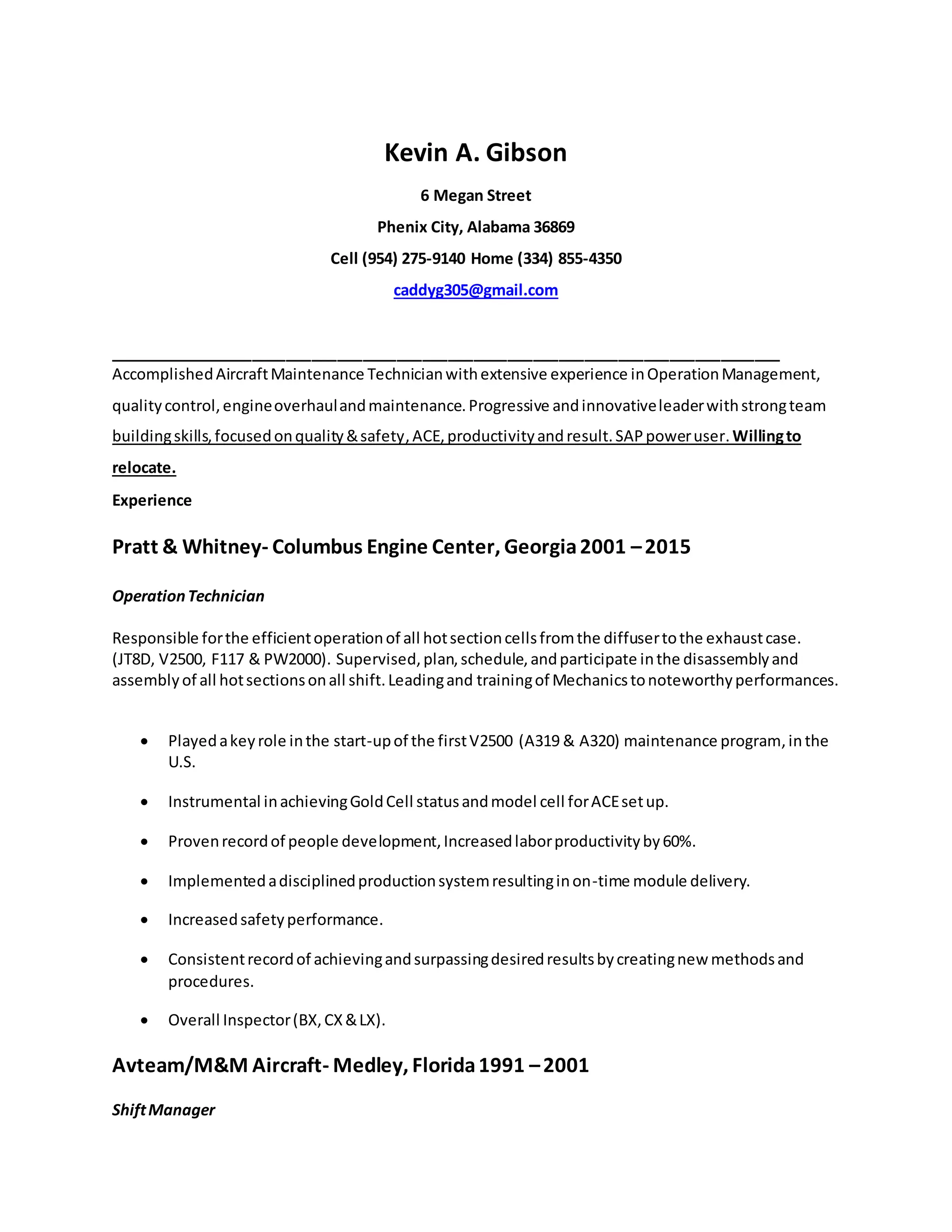 Kevin A Gibson resume | DOCX