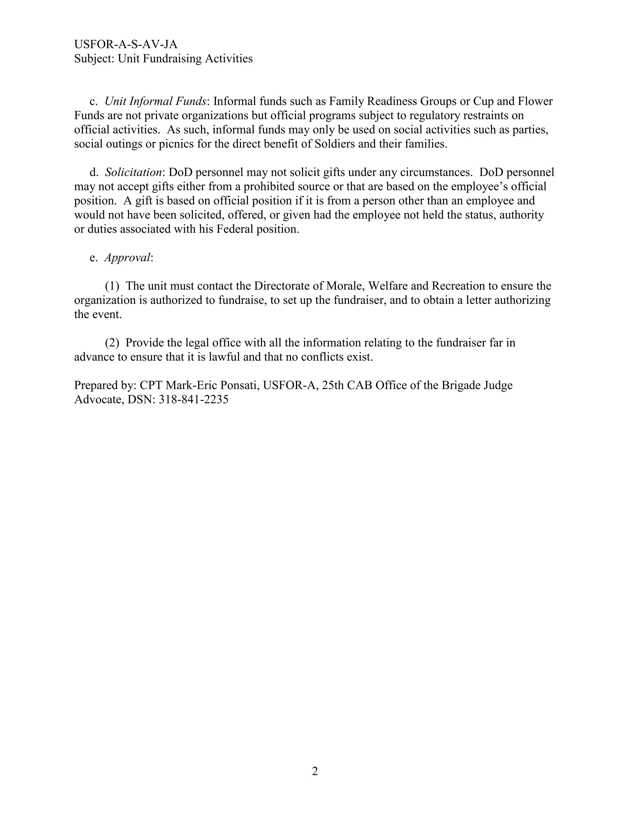 Information Paper - Fundraising - Afghanistan | DOCX