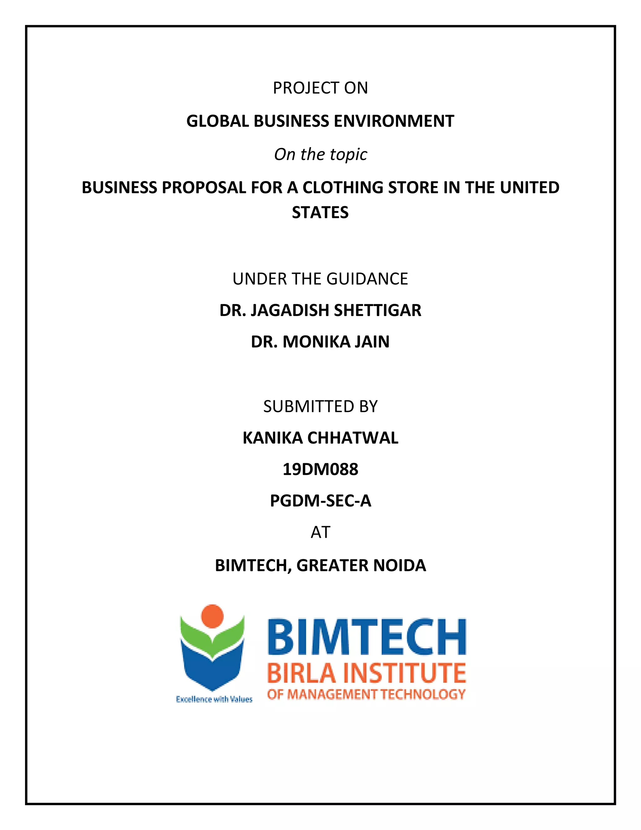 business proposal for a clothing store in the United States | PDF
