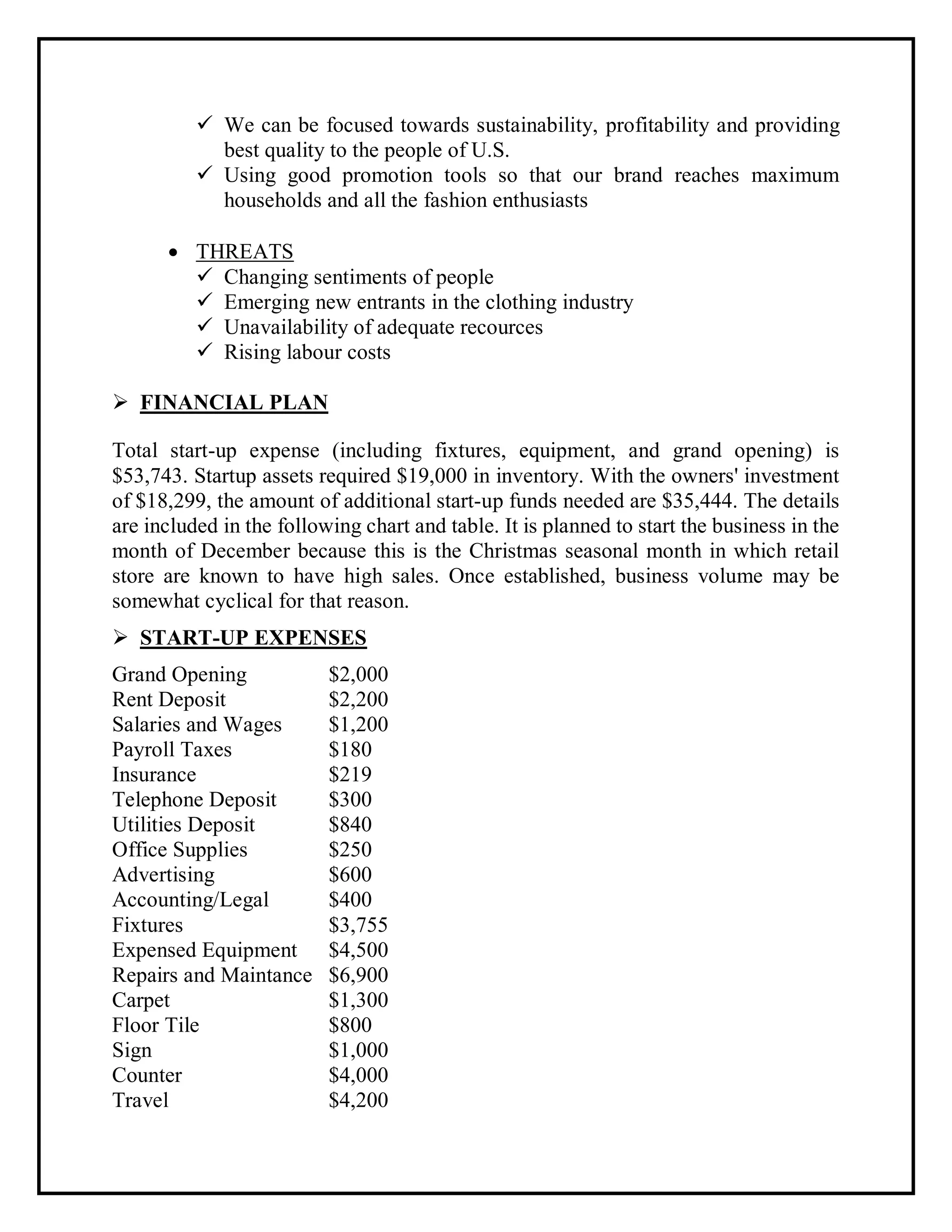 business proposal for a clothing store in the United States | PDF