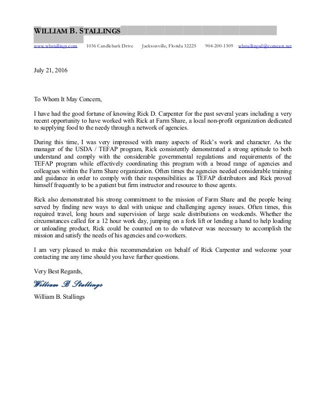 Rick Carpenter - Letter of Recommendation