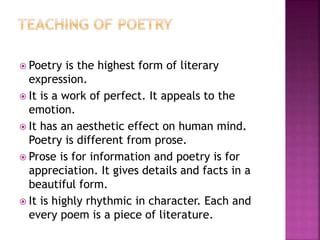 Teaching of poetry and prose at High school.pptx | Homework and Study ...