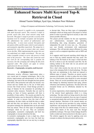 enhanced secure multi keyword top k retrieval in cloud | PDF