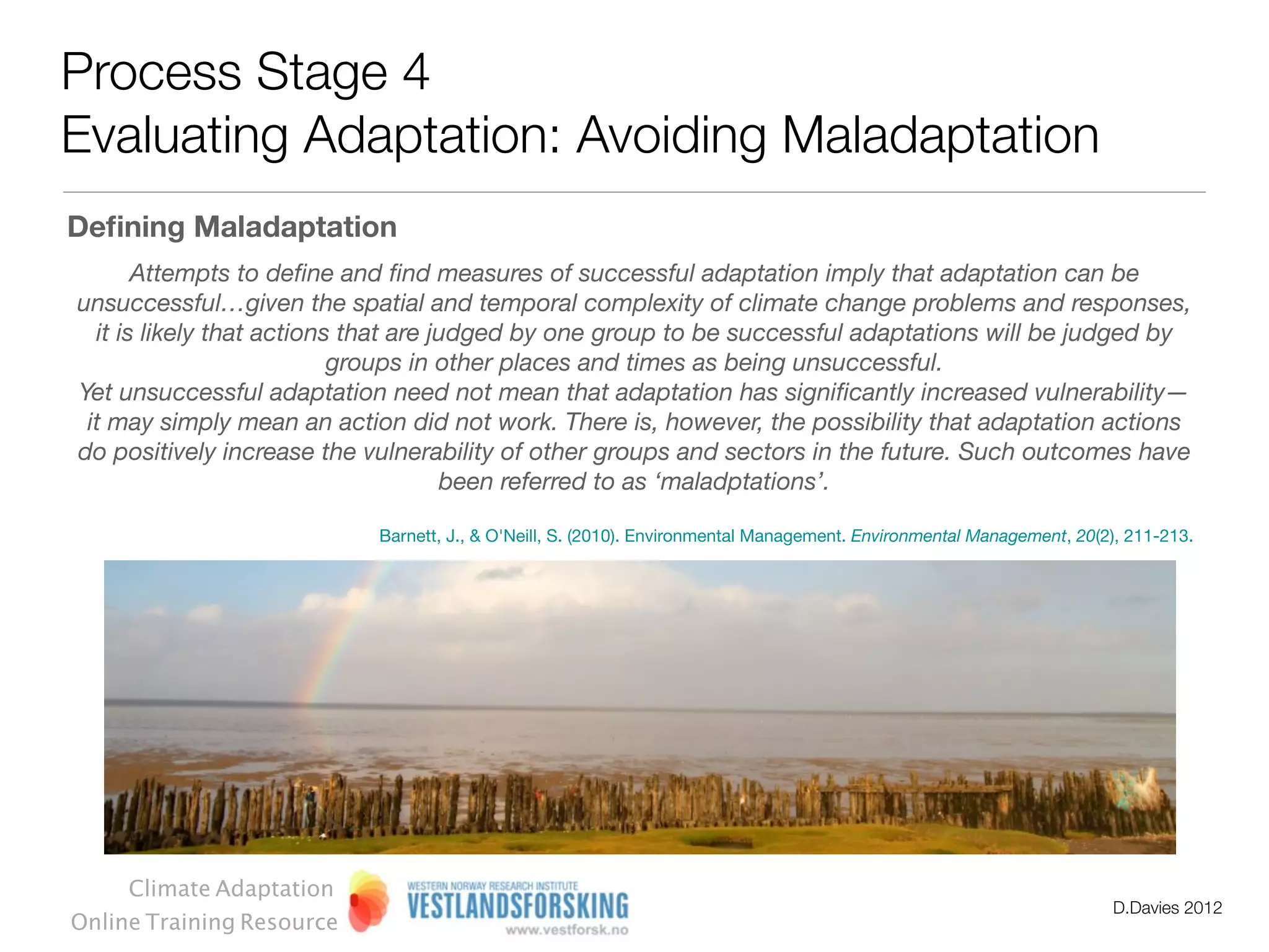 Evaluating adaptation - Avoiding maladaptation- training for adaptation ...