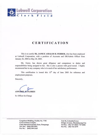 Emp Cert - Lubwell | PDF