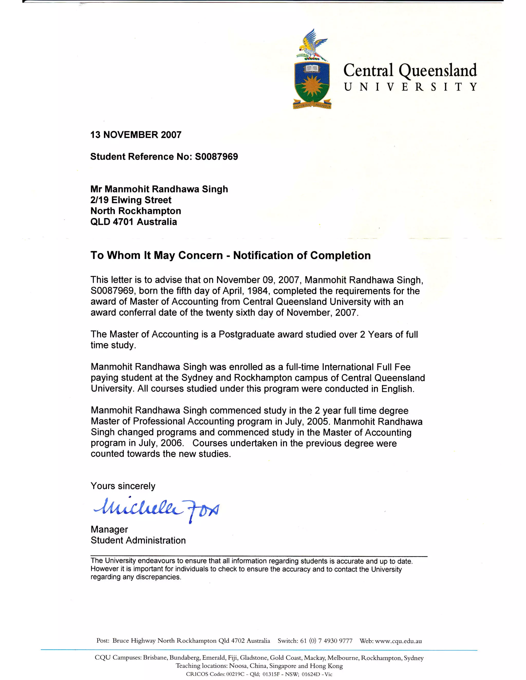 Master degree completion certificate | PDF