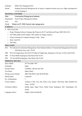 Resume - R1.Docx | Civil Engineering Industry | Industries