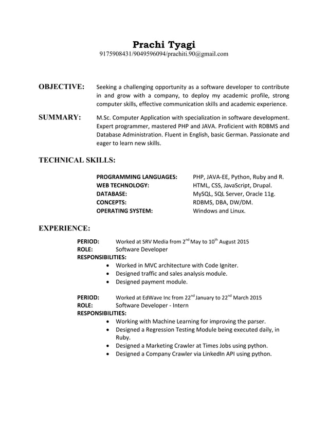 Prachi Tyagi Resume | PDF