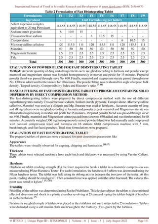 Formulation, Development and Evaluation of Fast Disintegrating Tablet ...