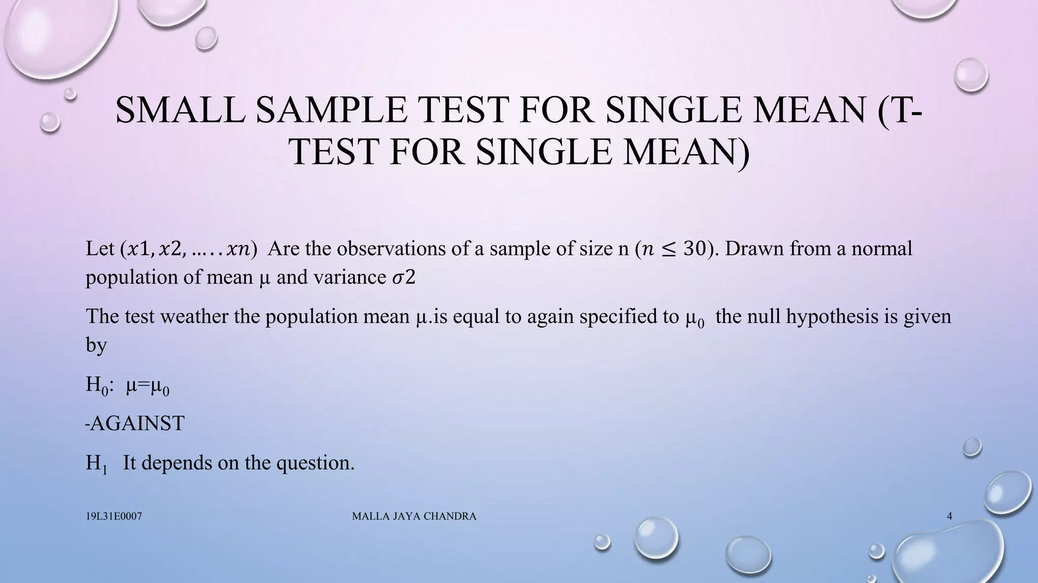 t test for single mean | PPTX
