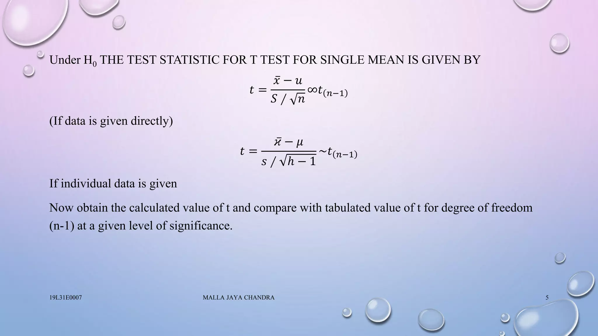 t test for single mean | PPTX