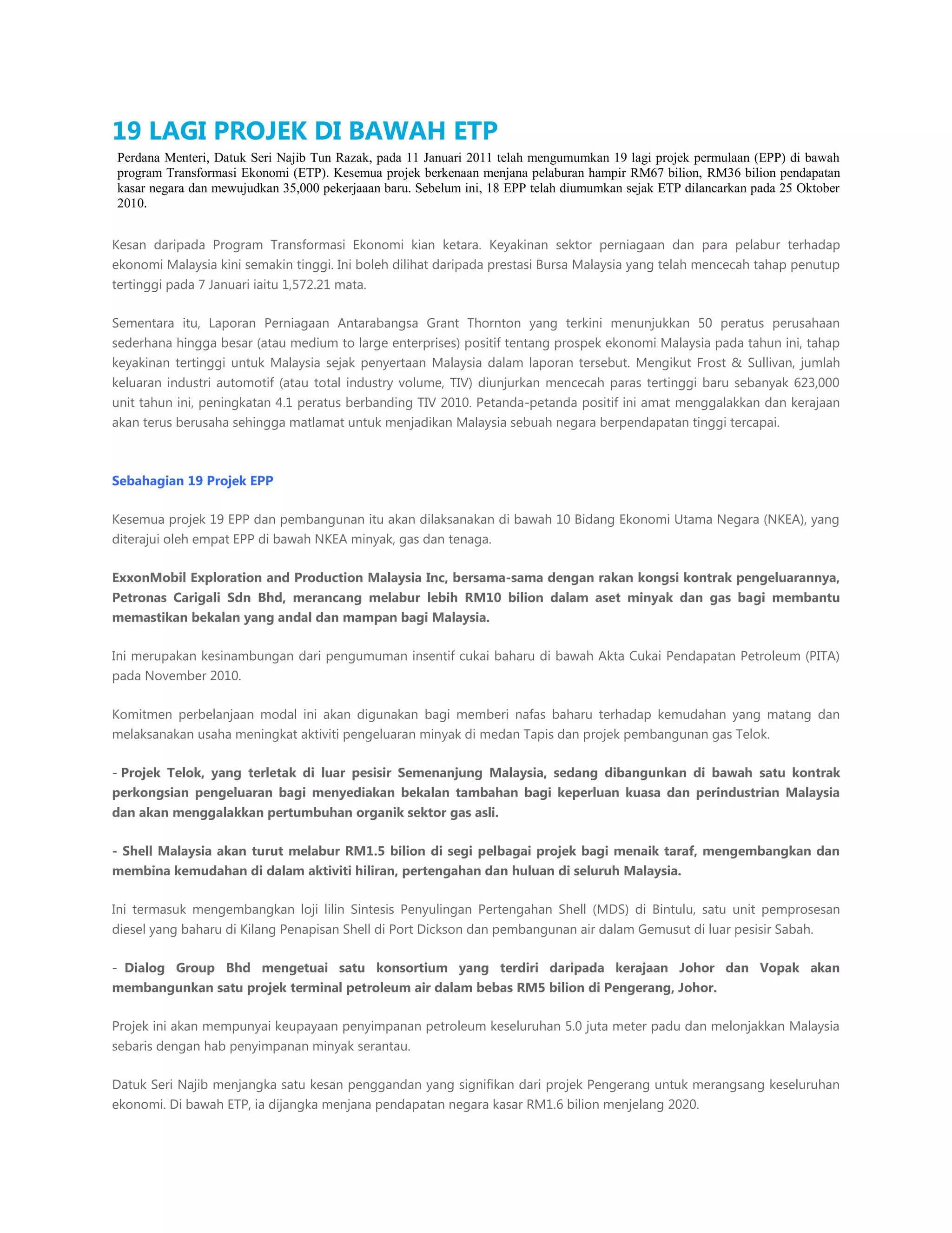 19 lagi projek di bawah etp | DOCX