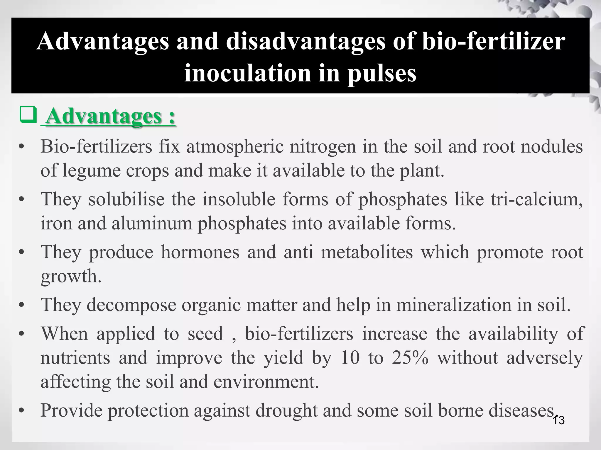 Bio-fertilizer inoculation procedure for major pulses & Advantages and disadvantages of bio ...