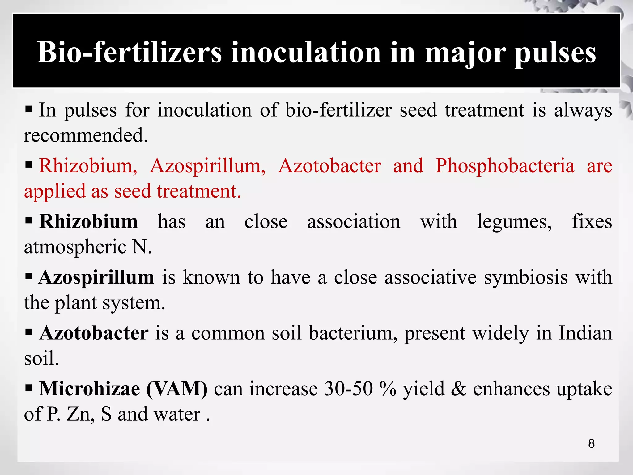 Bio-fertilizer inoculation procedure for major pulses & Advantages and ...