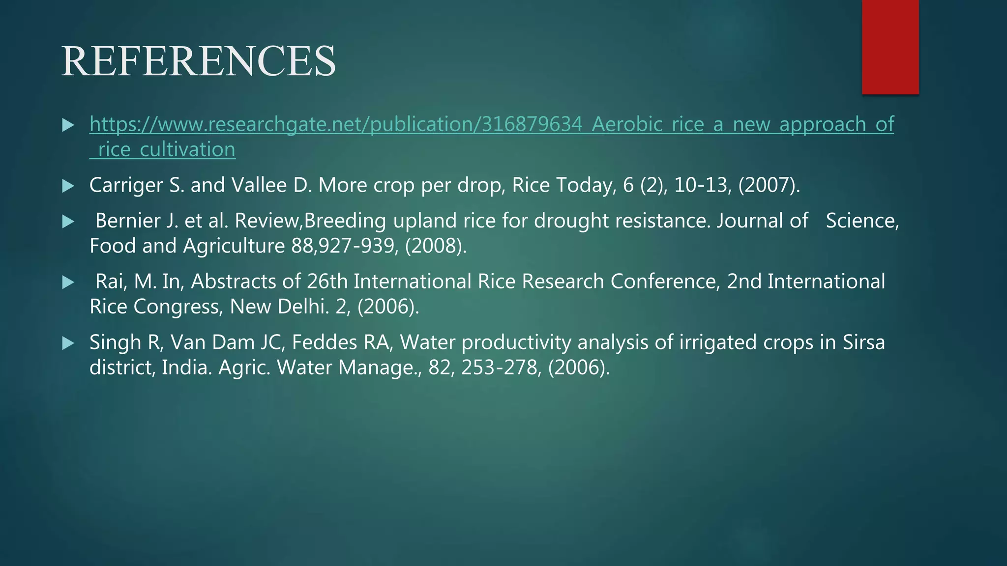 Aerobic Rice and Its Implication | PPTX