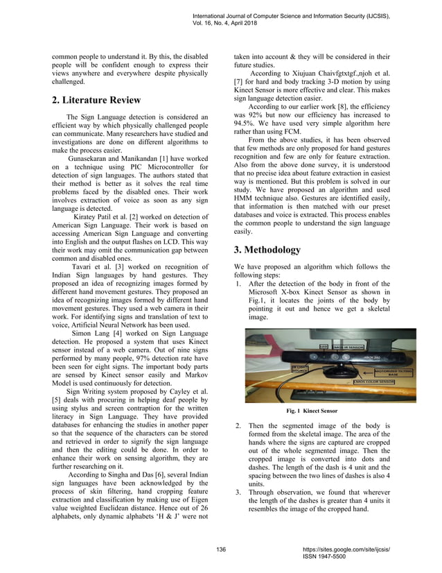 Kinect Sensor based Indian Sign Language Detection with Voice Extraction | PDF