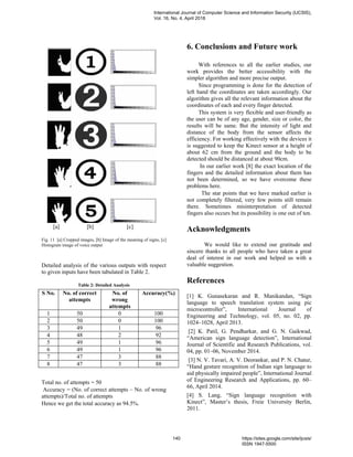 Kinect Sensor based Indian Sign Language Detection with Voice Extraction | PDF