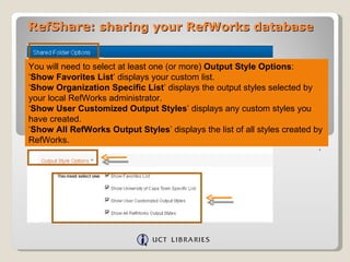 19 ref share 2.0 – sharing your refworks database | PPT