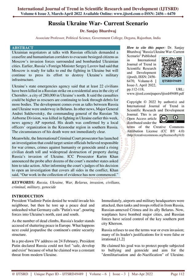 Russia Ukraine War Current Scenario | PDF