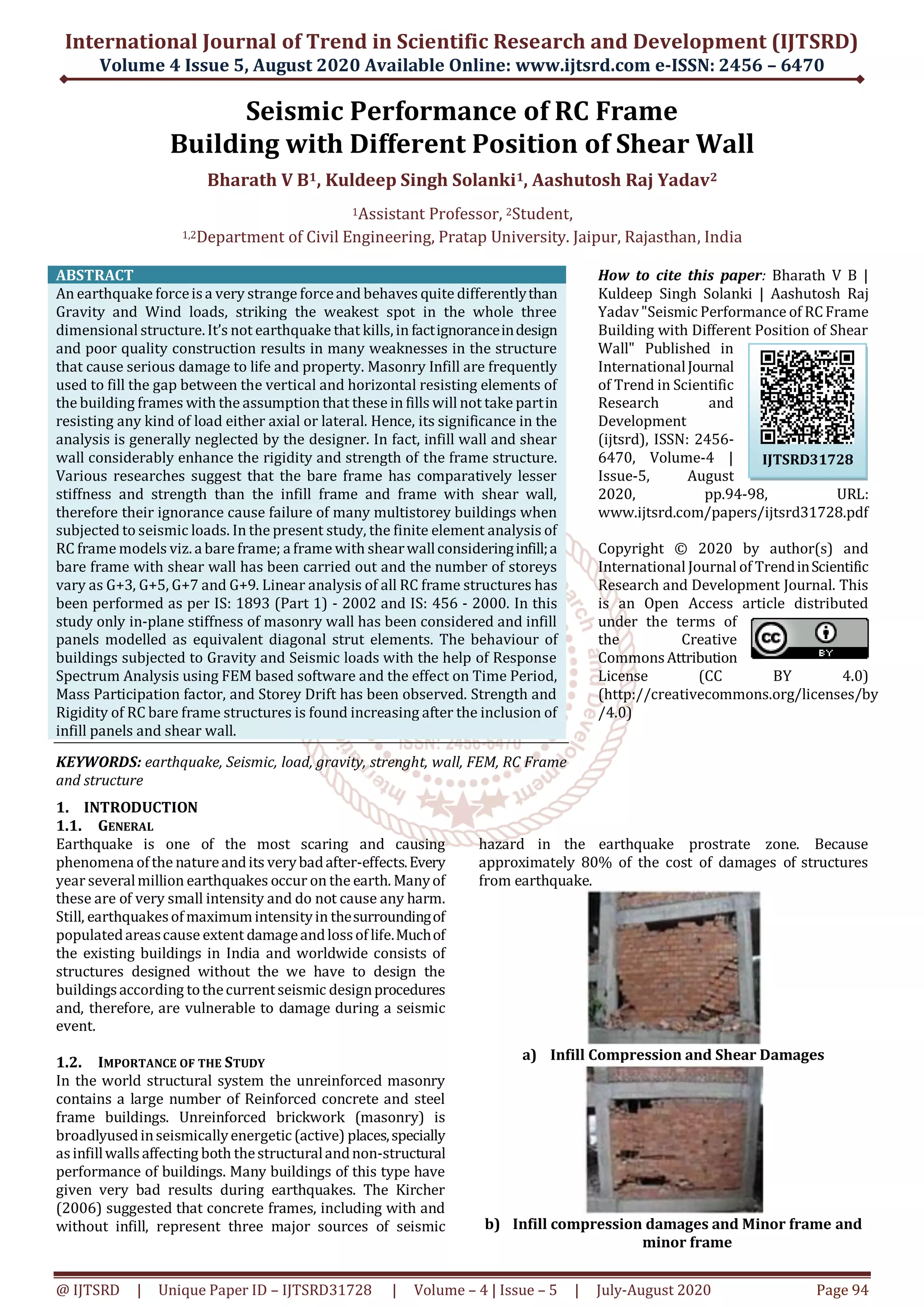 Seismic Performance Of Rc Frame Building With Different Position Of