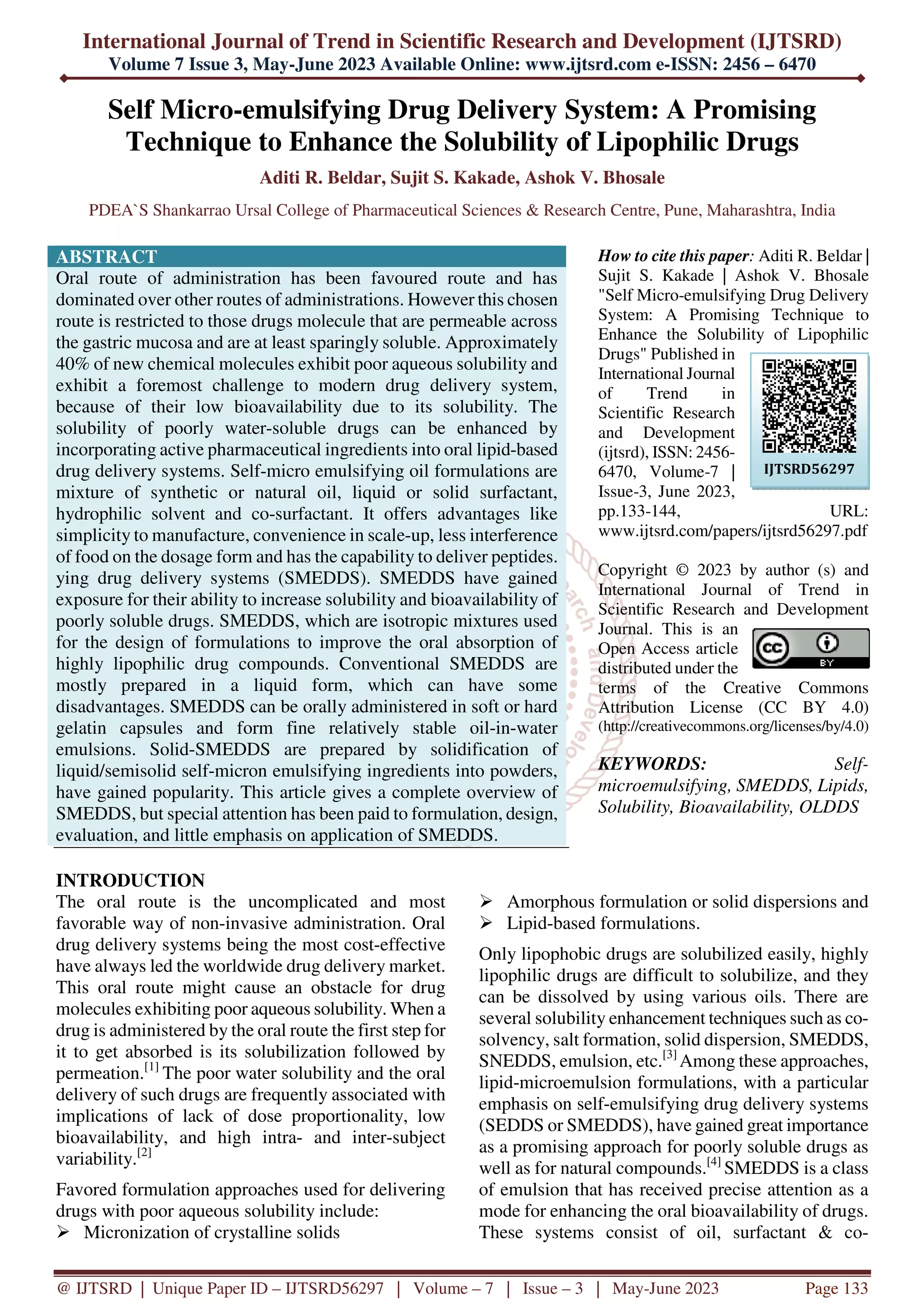 Self Micro emulsifying Drug Delivery System A Promising Technique to ...