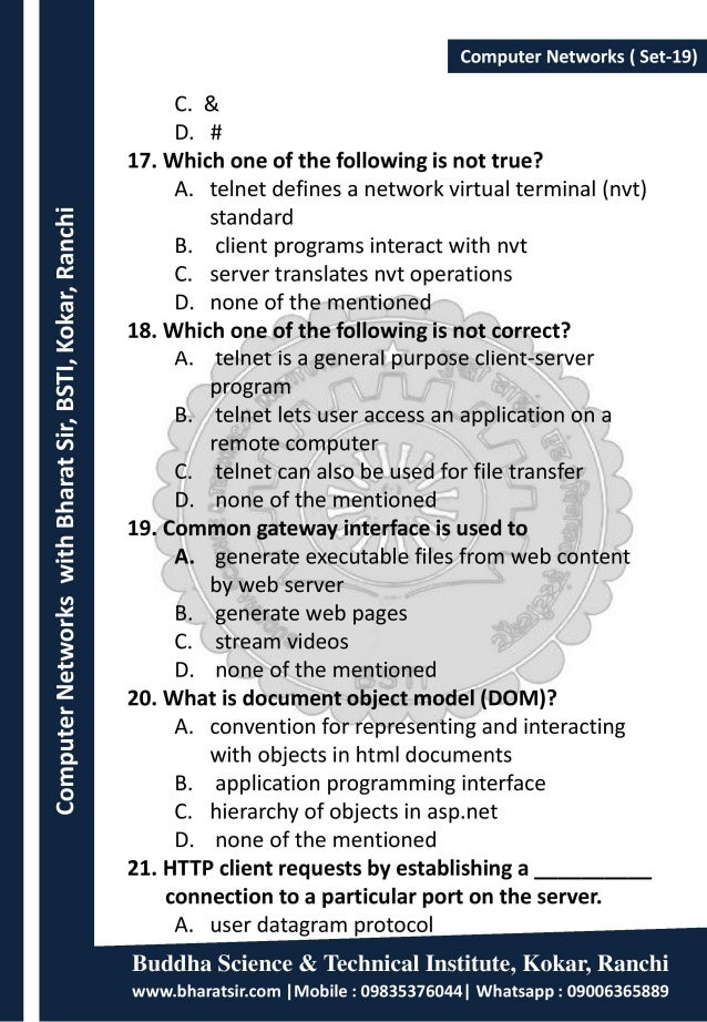 BSTI-BharatSir : Computer Network , Set-19 | PDF | Computer Networking | Computing