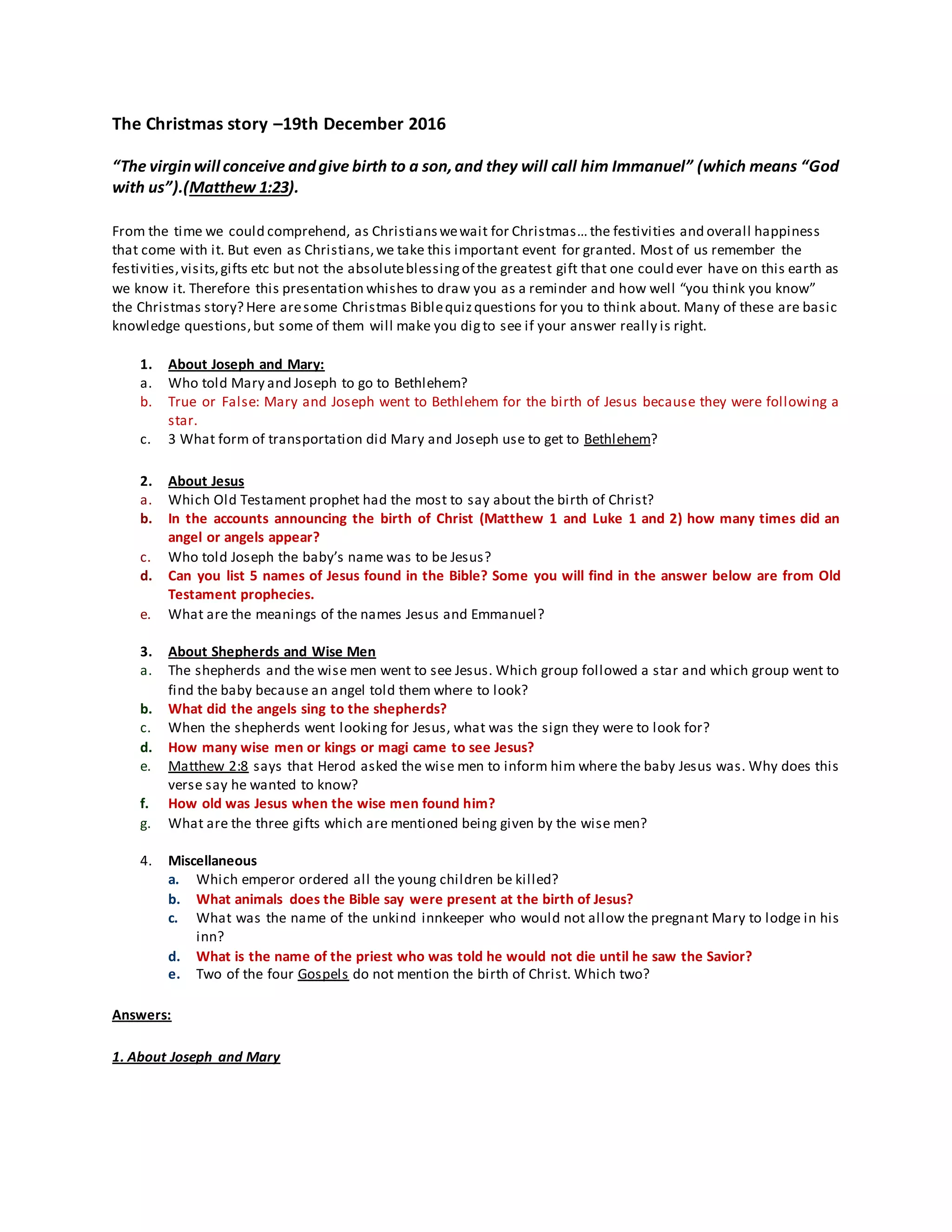 19th December 2016 - The Christmas story | DOCX