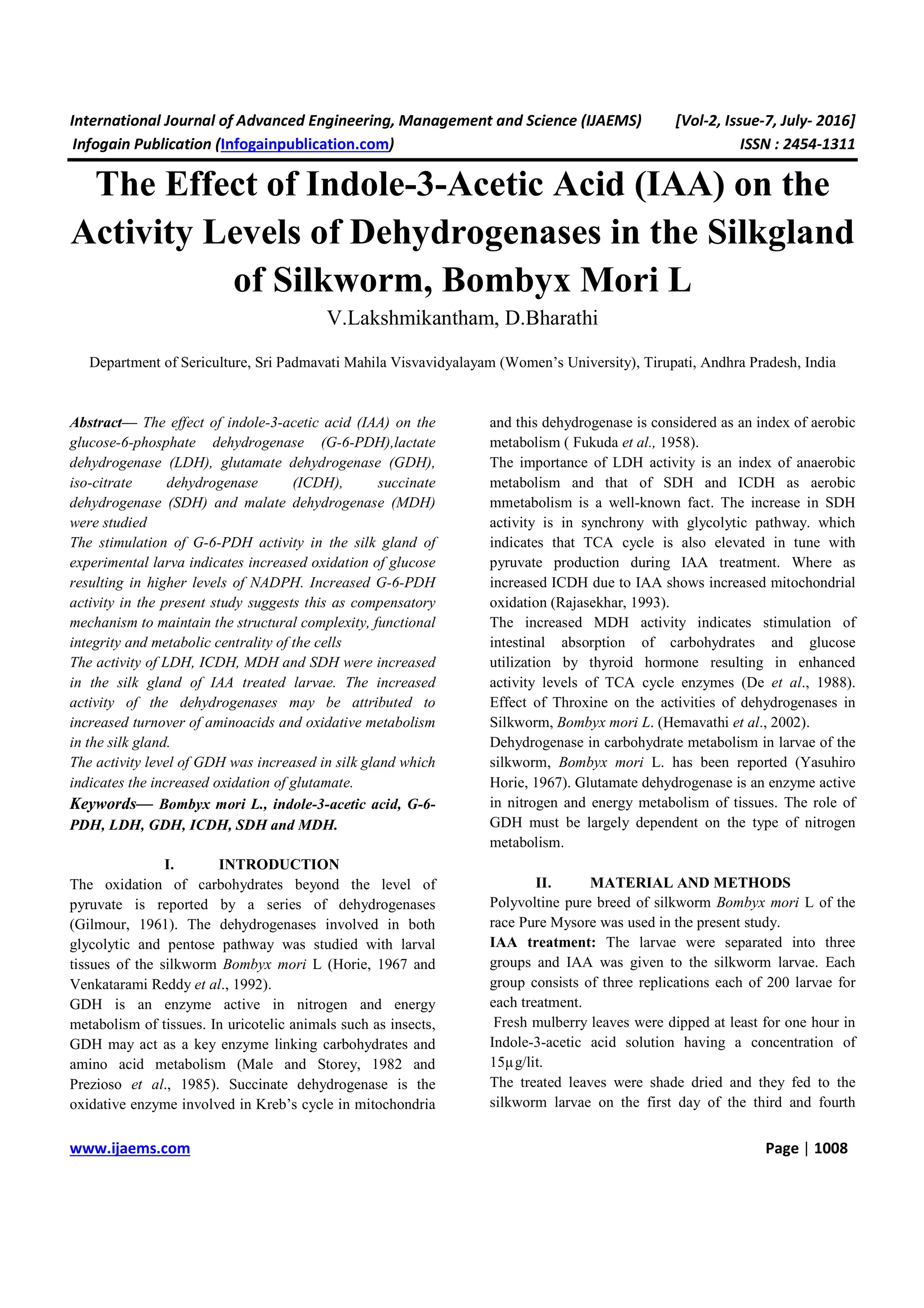 the effect of indole 3-acetic acid (iaa) on the activity levels | PDF