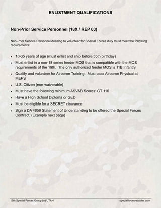 Special Forces Enlistment and Training Guide | PDF