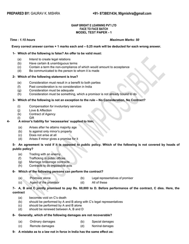 19th sept test paper law | PDF