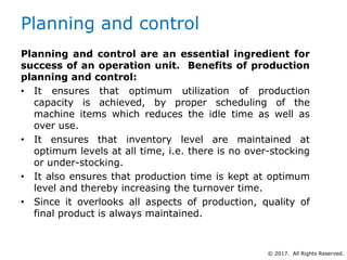 Tuning the planning and control system to product and process design ...