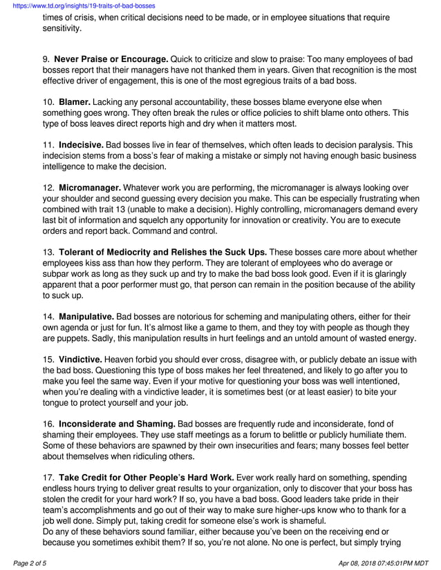 19 Traits of Bad Bosses | PDF