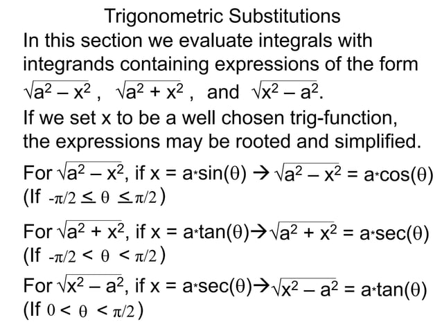 19 trig substitutions-x | PPT
