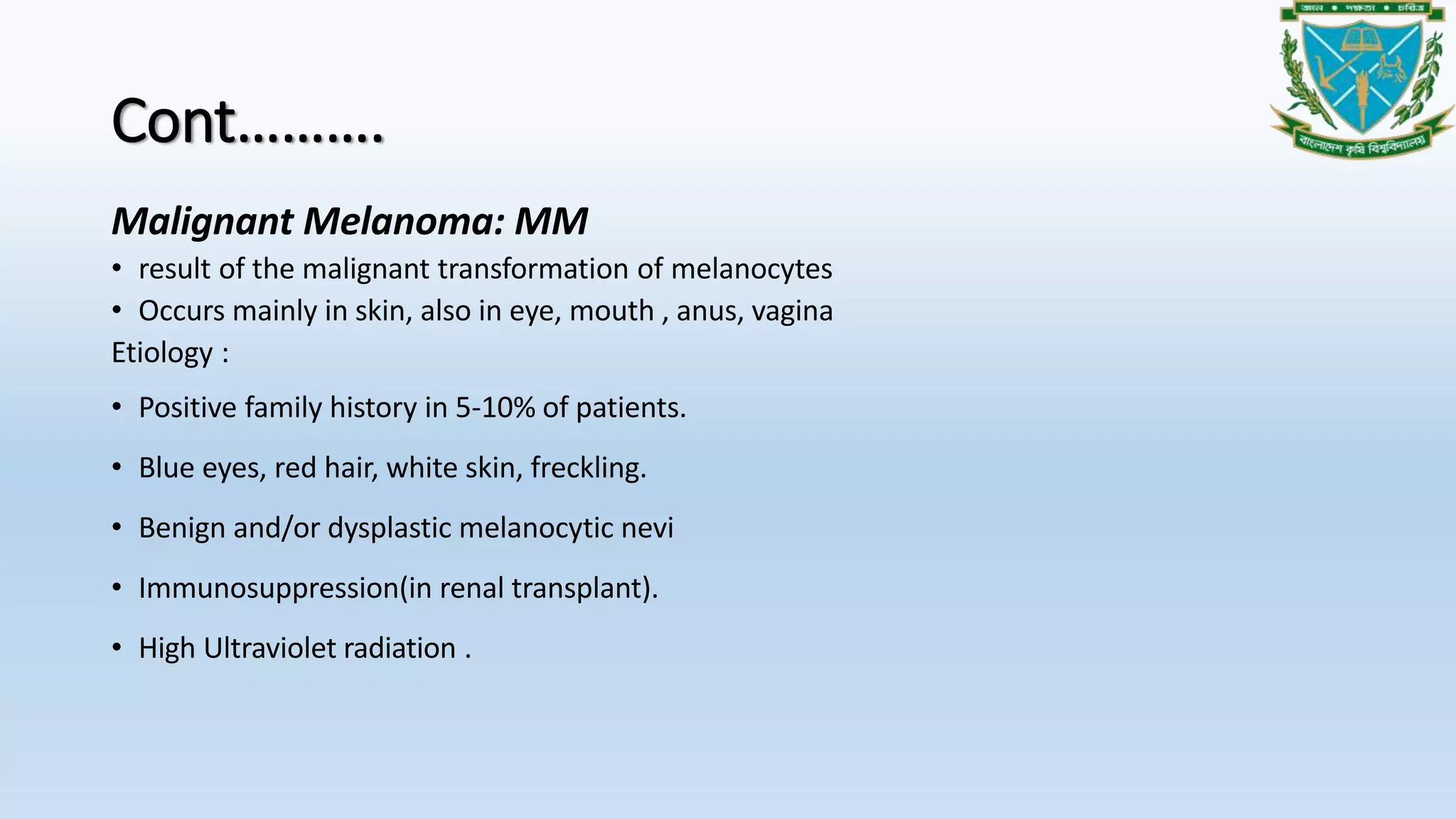 Tumor of the skin-types, general features of Benign and Malignant tumor ...