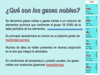 Presentación de diapositivas sobre los gases nobles | PDF