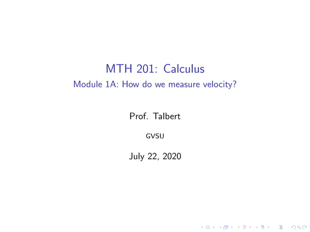 In-Class Activities for MTH 201 Calculus Module 1A | PPT