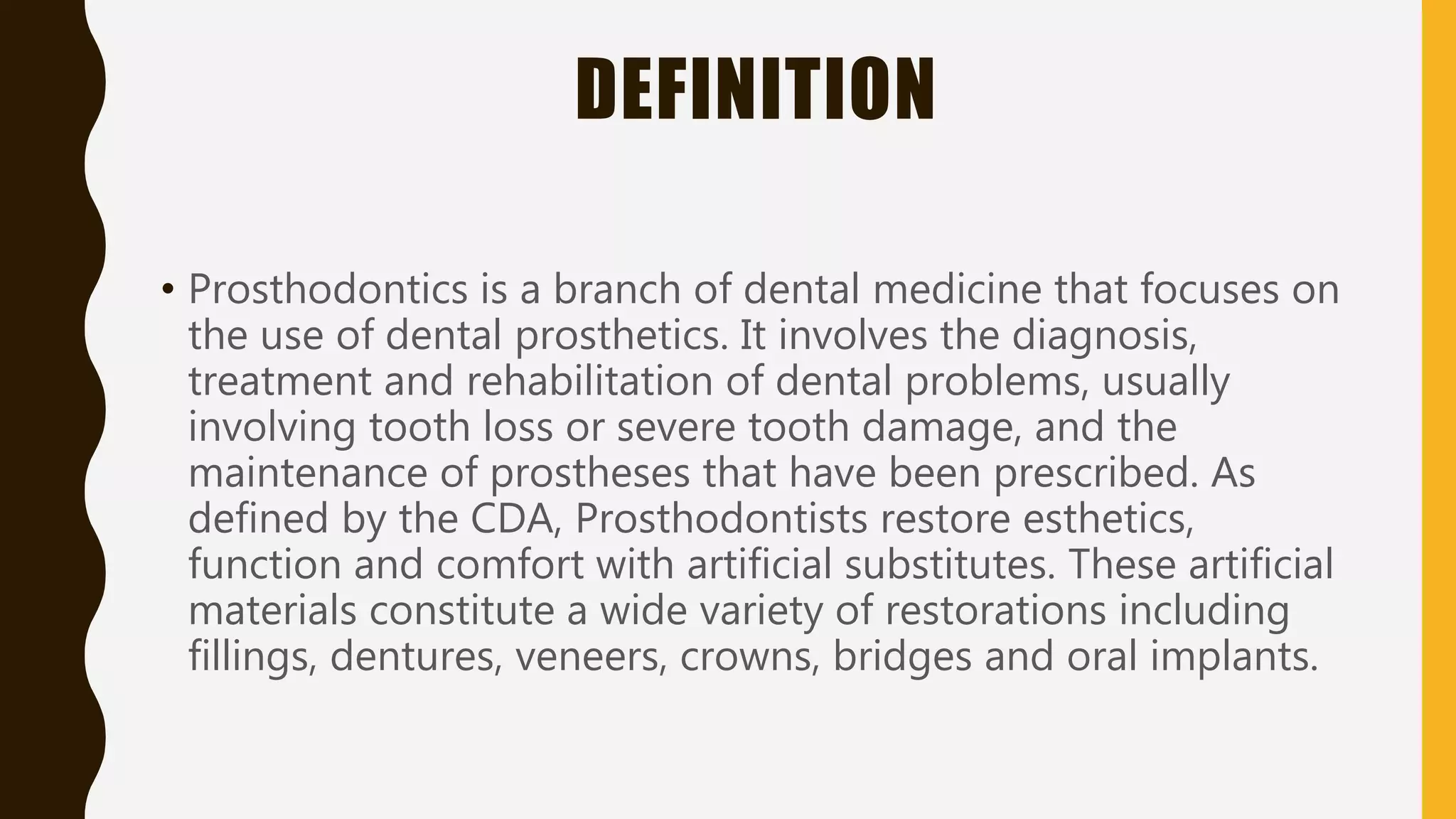 prosthodontic branch of stomatology | PPTX