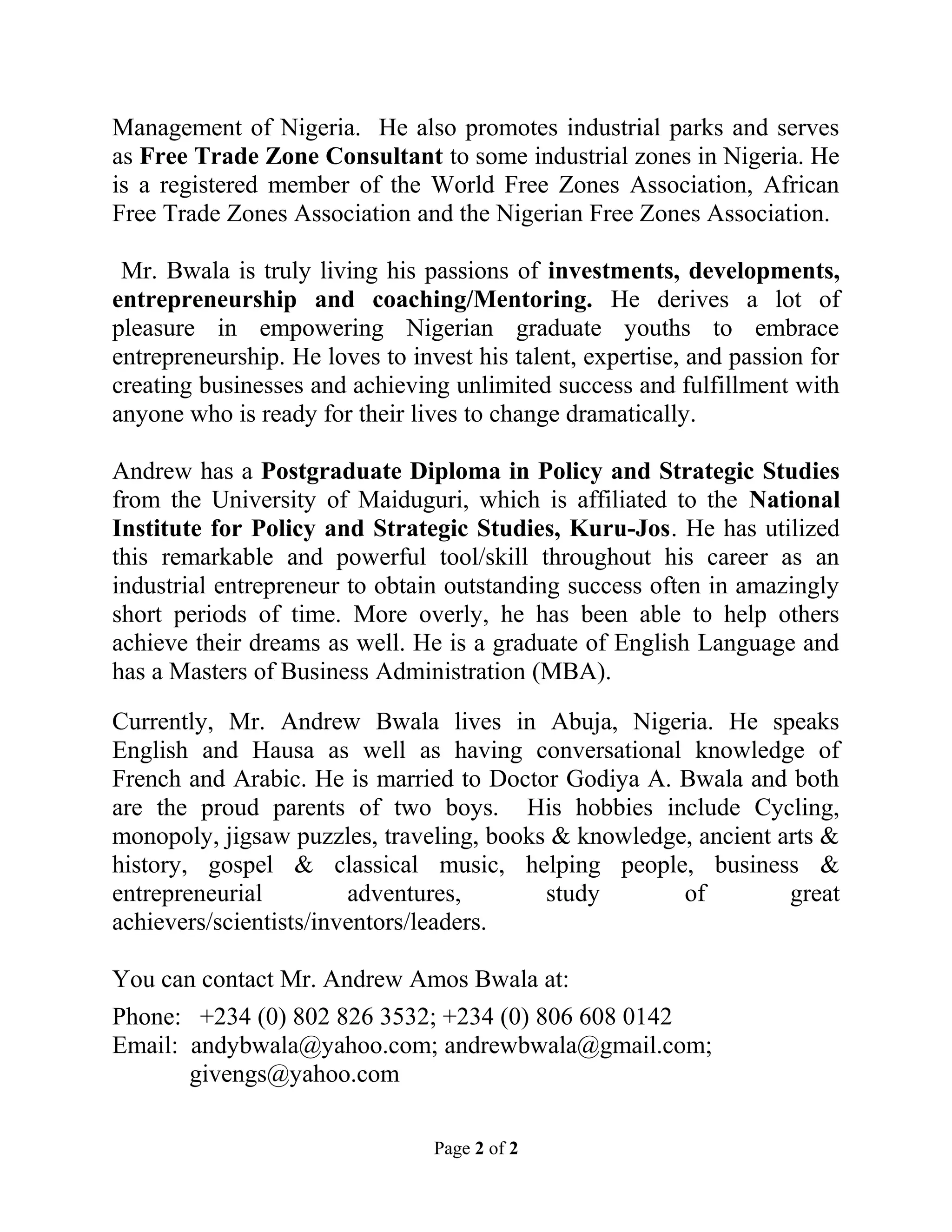 Meet Andrew Bwala | DOC