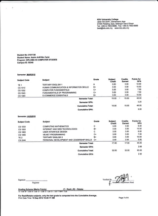 KDU Transcript 1 | PDF
